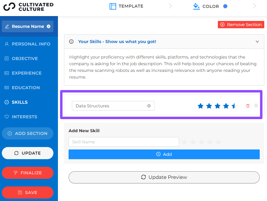 Adding A New Skill To The Skills Section